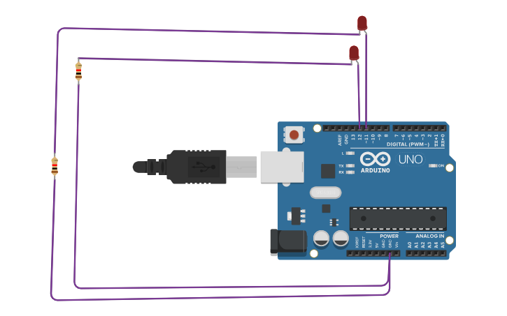 Circuit design Encenciendo y apagando LEDs - Tinkercad