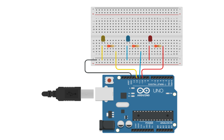 Circuit design Encender leds con bucle for - Tinkercad