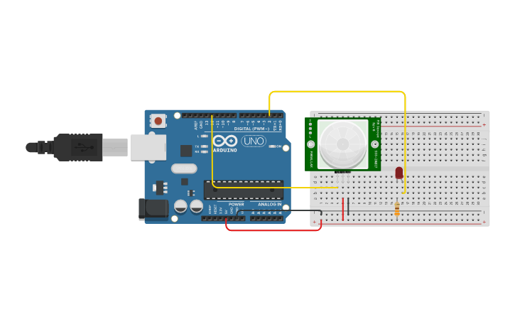 Circuit design Sensor PIR | Tinkercad