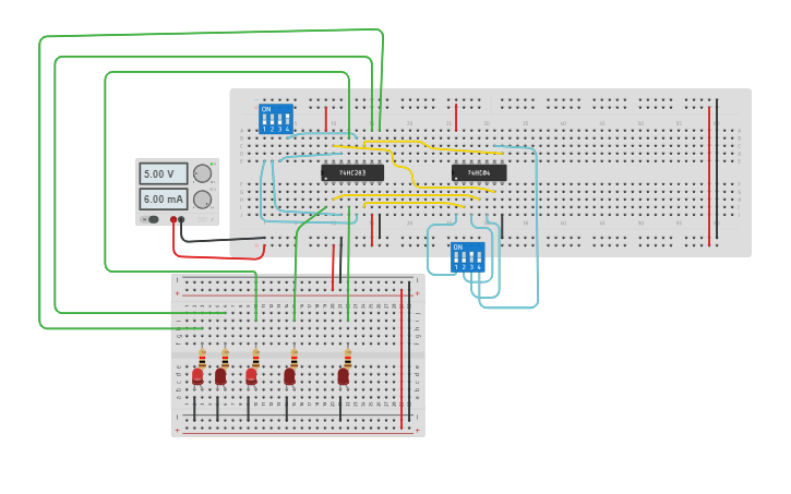 Circuit design 4bit Subtractor - Tinkercad