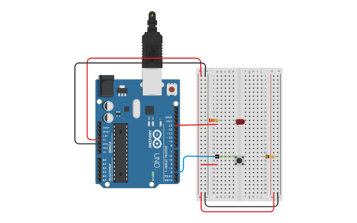 Circuit design Control LED with Button - Tinkercad
