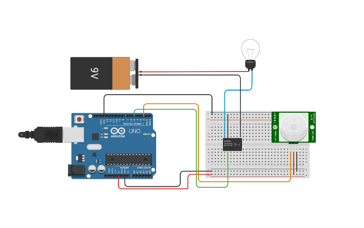 Circuit design Sensor rele lampada - Tinkercad