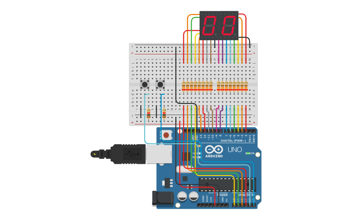 Circuit design Counter Display 7 Segment - Tinkercad