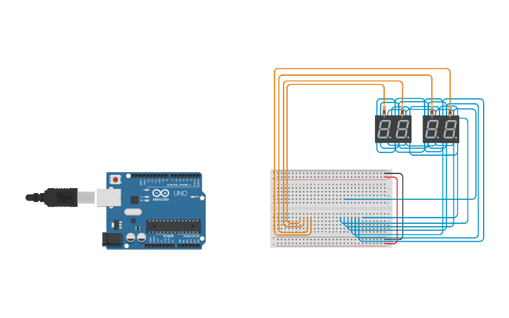 Circuit design SEVEN SEGMENT DIGITAL CLOCK USING ATMEGA 328P-PU MICROCONTROLLER - Tinkercad