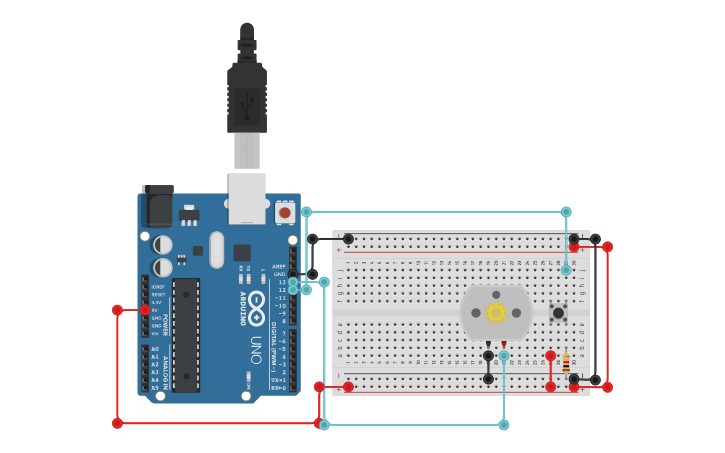 Circuit design DC Motor using Push Button is pressed (forward) - Tinkercad