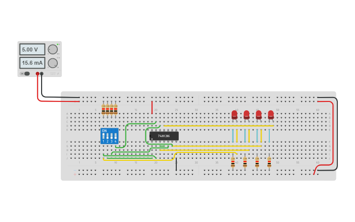 Circuit design Gray to Binary Code Converter | Tinkercad