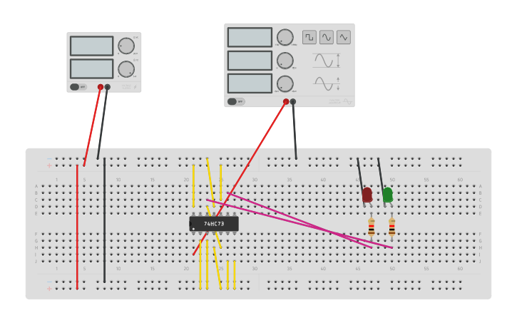 Circuit design 2 bit Asynchronous UP Counter - Tinkercad