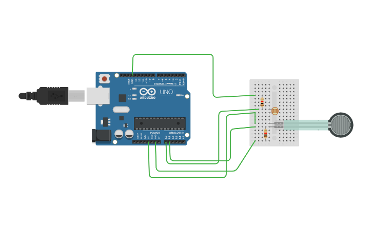 Circuit design RRR-LDR-FORCE-SENSOR READINGS - Tinkercad