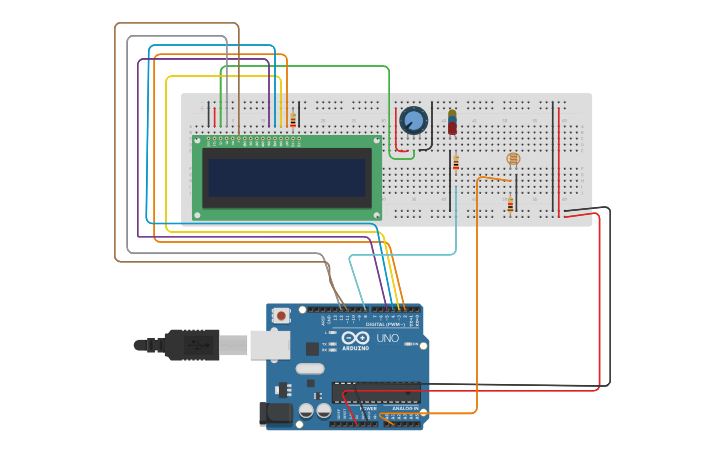 Circuit design fotorresistencia con lcd - Tinkercad