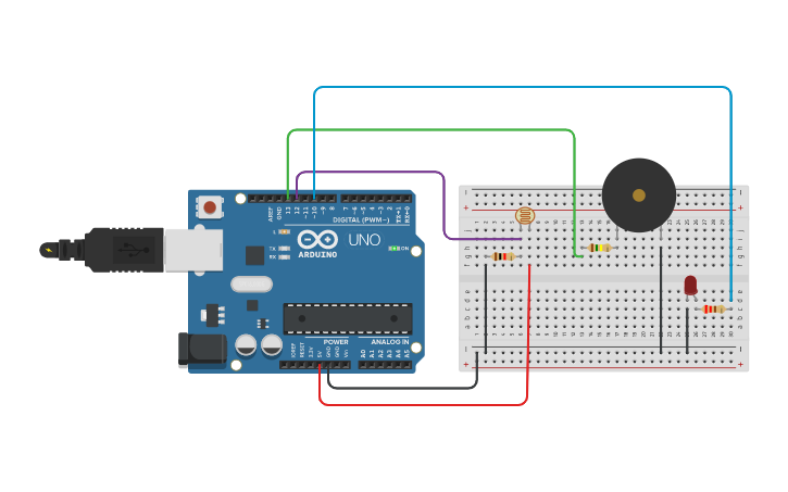 Circuit design SISTEMA DE ALARMA EN ARDUINO- DANIELLA CAMACHO IZA | Tinkercad