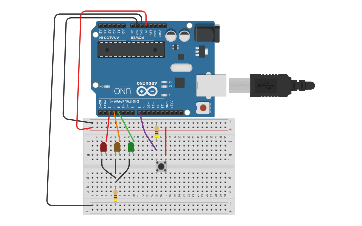 Circuit design Feux tricolores - Tinkercad