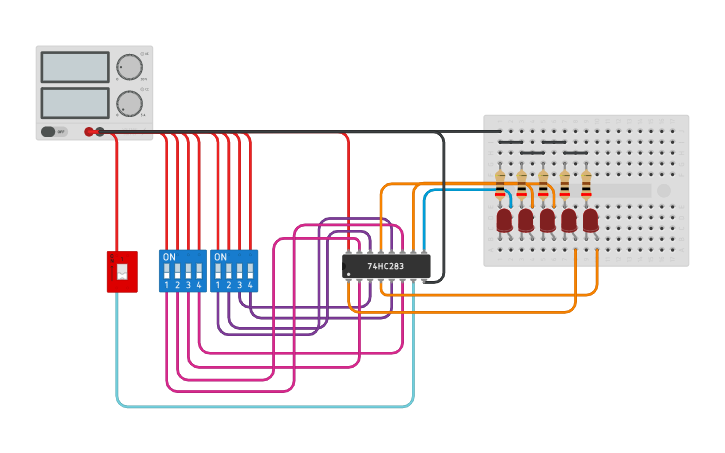 Circuit design 4-bit adder - Tinkercad