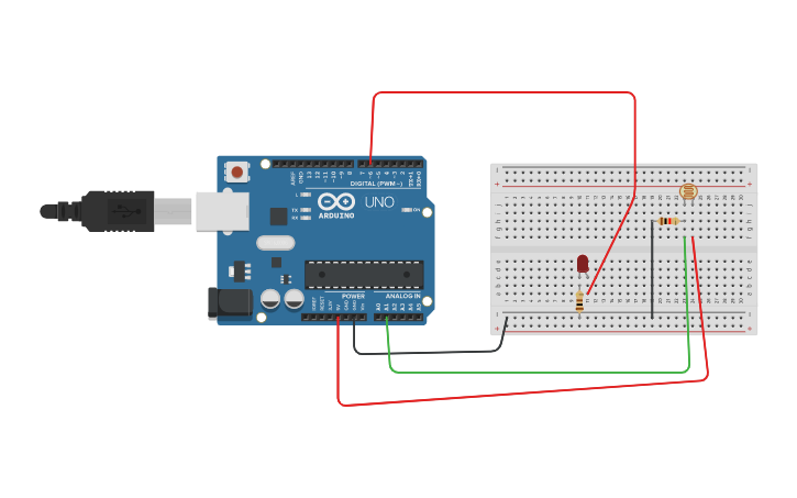 Circuit design photoresistance + LED - Tinkercad