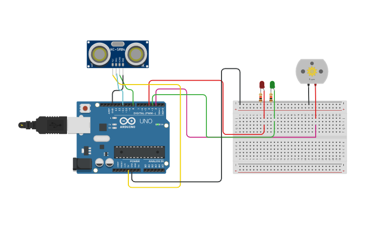 Circuit design Circuito con sensor ultrasonido José Cortés 8D | Tinkercad