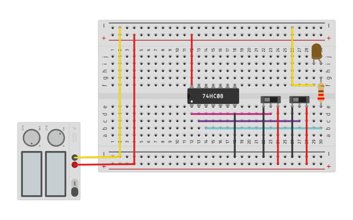 Circuit design IC 74HC08 - Tinkercad