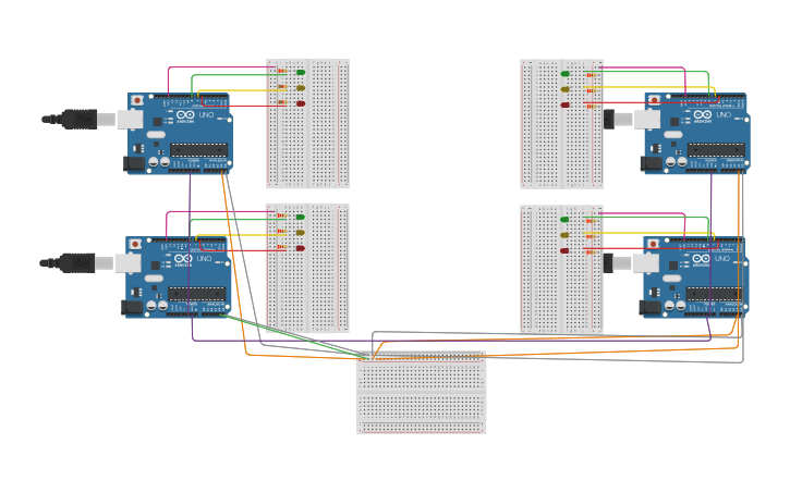 Circuit Design Semaforo 4 Arduinos Tinkercad