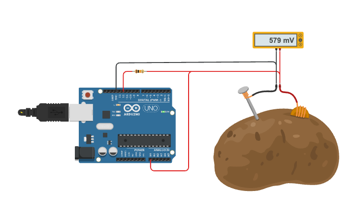 Circuit design Potato Battery Experiment - Tinkercad