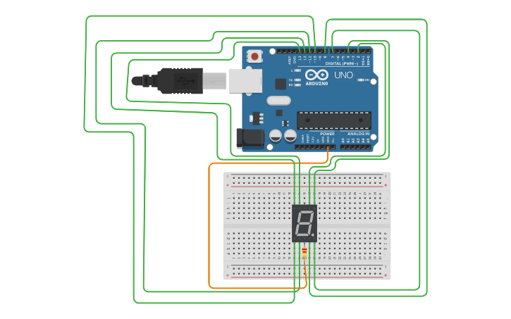 Circuit design 7 Segment Display - Tinkercad