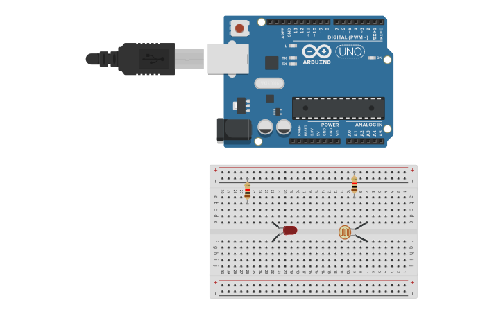 Circuit design Spannungsteiler mit LDR (Lichtsensor) | Tinkercad