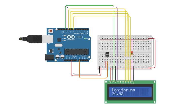 Circuit design SENSOR SUHU | Tinkercad