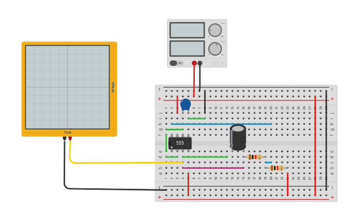 Circuit design 555 timer using oscilloscope - Tinkercad