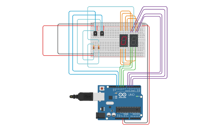 Circuit design 0 - 99 Counter With Two 7 Segment Display - Tinkercad