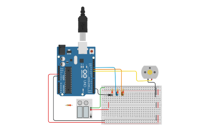 Circuit design Arduino, Led on-off, engine - Tinkercad