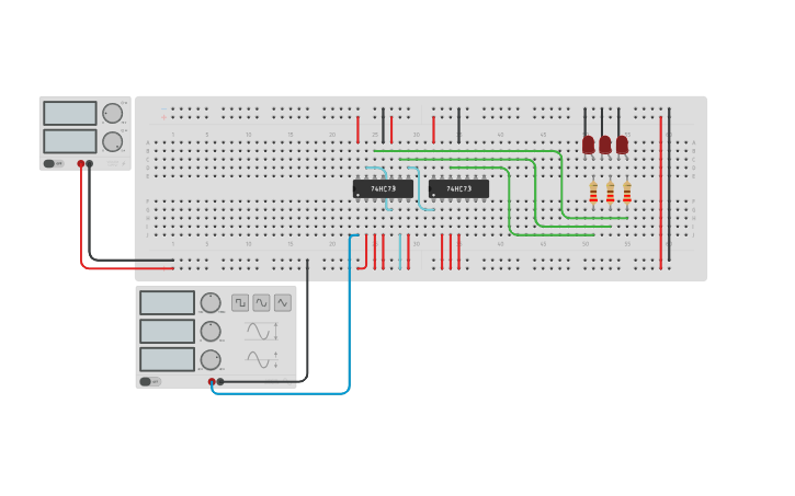 Circuit design 3-Bit Asynchronous Down Counter | Tinkercad