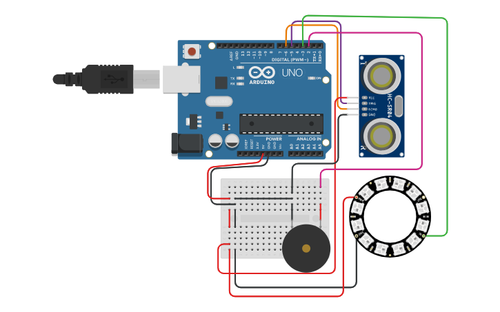 Circuit Design Social Distancing Indicator And Alarming System Tinkercad