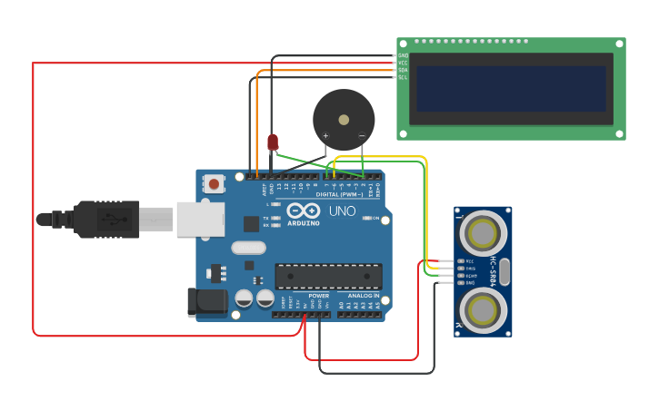 Circuit design Ultrasonic distance sensor - Tinkercad