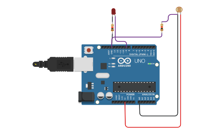 Circuit design lichtsensor | Tinkercad