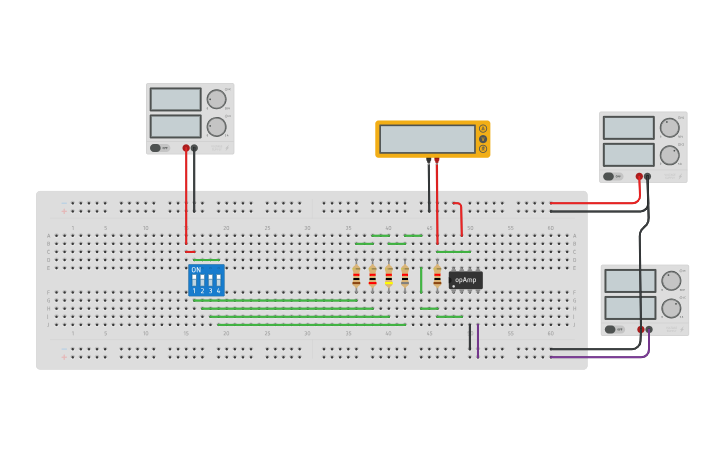 Circuit design 4 bit binary weighted DAC - Tinkercad