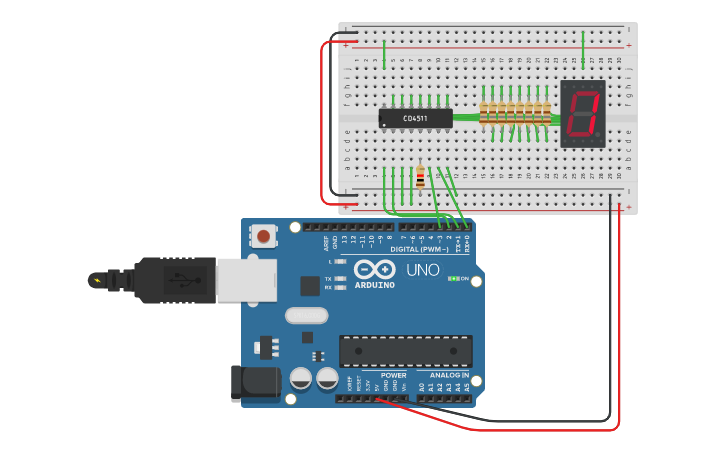 Circuit design contador ascendente de 4 bits arduino | Tinkercad