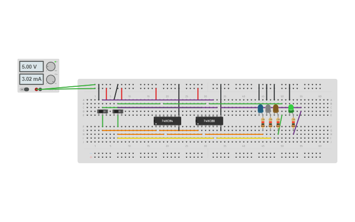 Circuit design 2x4 decoder - Tinkercad