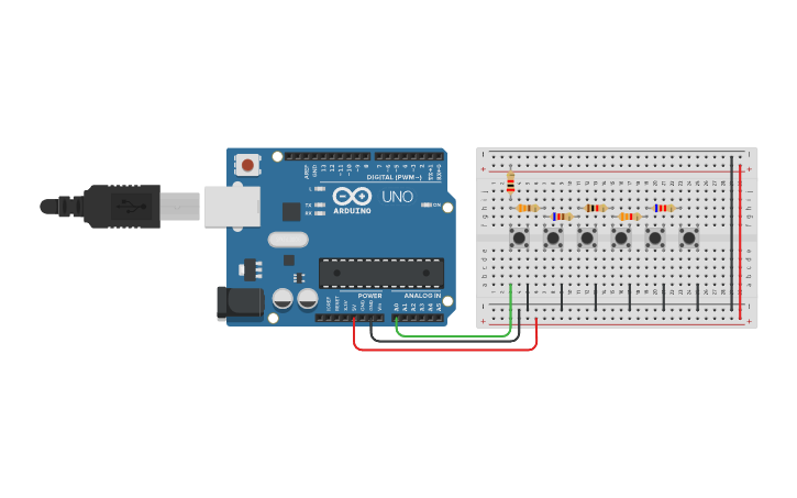 Circuit design Arduino multiple analog buttons - Tinkercad