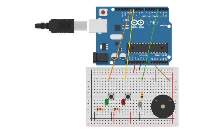 Circuit design LED Dimmer Control with two buttons - Tinkercad
