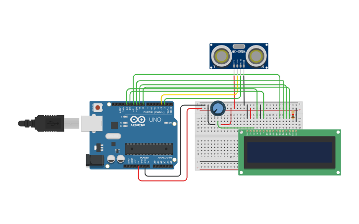 Circuit Design Tugas8 Sensor Ultrasonik Lcd Potentiometer Tinkercad