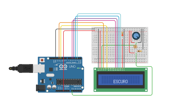 Circuit design Fotoresistor e LCD - Tinkercad