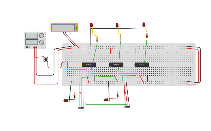 Circuit design 3-bit shift register - Tinkercad