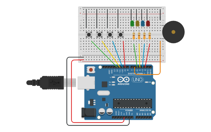 Circuit design Simon dice - Tinkercad