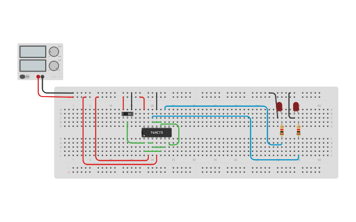 Circuit design 2-bit Synchronous Up Counter | Tinkercad