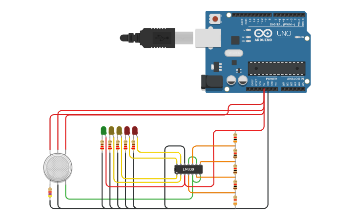 Circuit design Copy of Analog gas sensor | Tinkercad