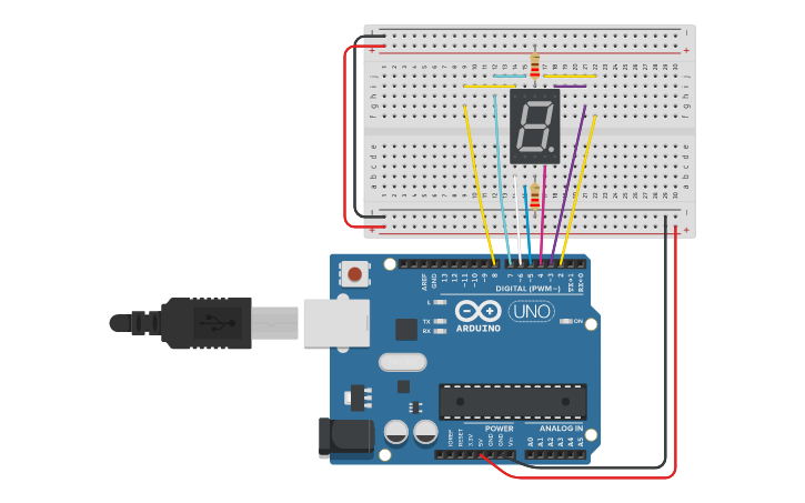 Circuit design PROGRAMACIÓN DE DISPLAY DE 7 SEGMENTOS CON ARDUINO - Tinkercad