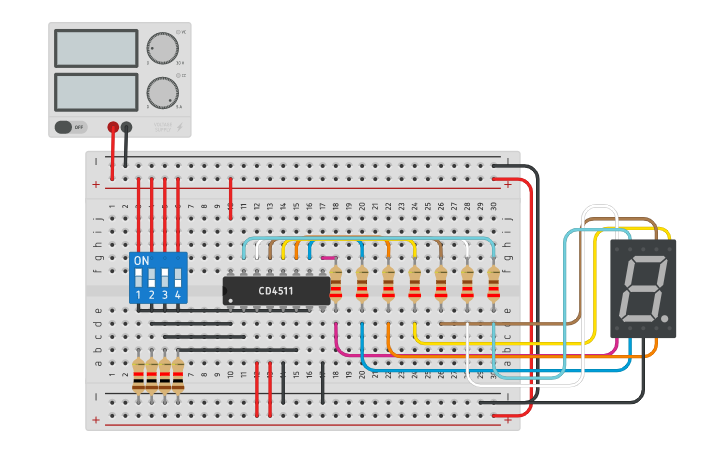 Circuit design 7 segmentos 2 | Tinkercad