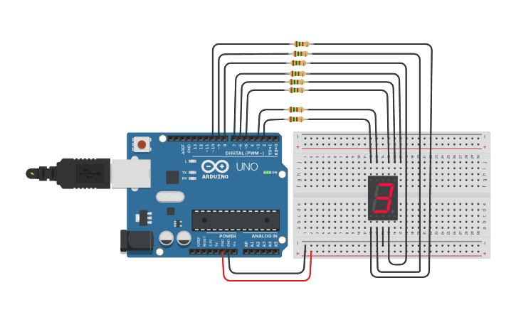Circuit design display de 9 segmentos - Tinkercad