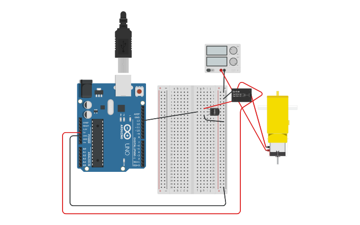 Circuit design MOSFET with Relay - Tinkercad