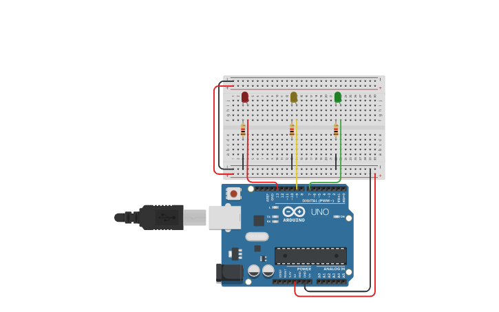 Circuit design traffic signal | Tinkercad