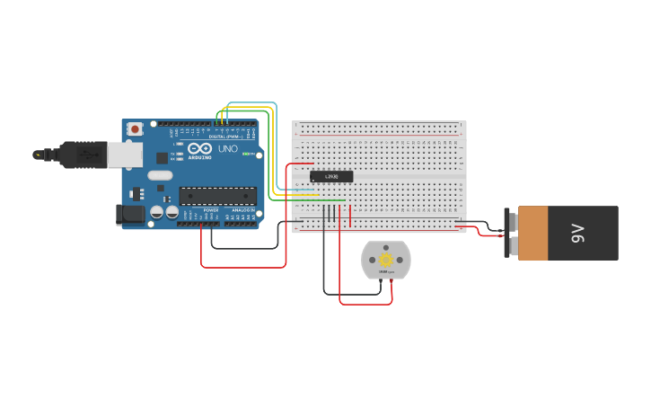 Circuit design exercício L293D 1 | Tinkercad