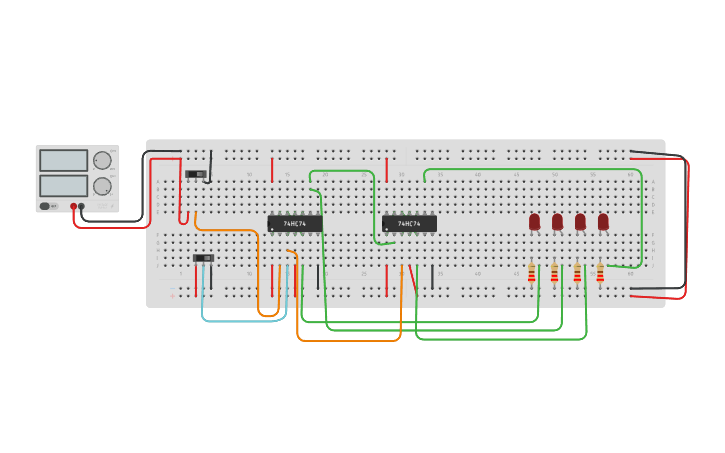 Circuit design Shift register - Tinkercad