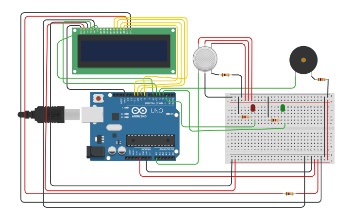 Circuit Design Gas Detecting Alarm Tinkercad